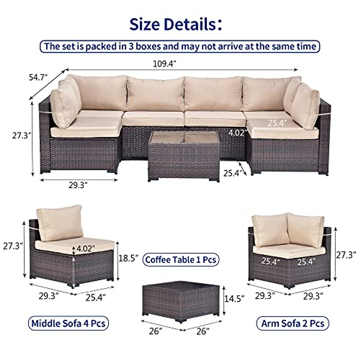 Outdoor Patio Furniture Set 7 Pieces Sectional Rattan Sofa Set Manual Wicker Patio Conversation Set111