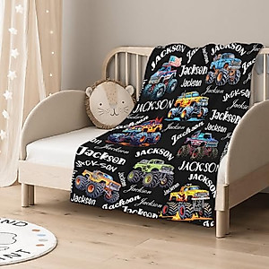 Custom Baby Trucks Blanket Personalized Name Blankets Soft Lightweight Throw Warm Cozy Plush Blankets for Couch Bed Sofa Practical Gift S 40×50in for Kids/Child