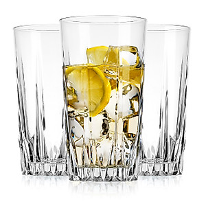Glaver's Old Fashioned Highball Glass Cups. Set of 10 Elegant Diamond Cut Drinking Glasses. Classic 15 oz Bar Glasses. Tall Kitchen Glass for Wate,r Juice, Beer, Cocktails.