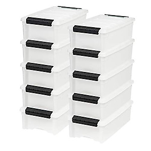 IRIS USA 6 Quart Stackable Plastic Storage Bins with Lids, 10 Pack - BPA-Free, Made in USA - Discreet Organizing Solution, Latches, Durable Nestable Containers, Secure Pull Handle - Pearl