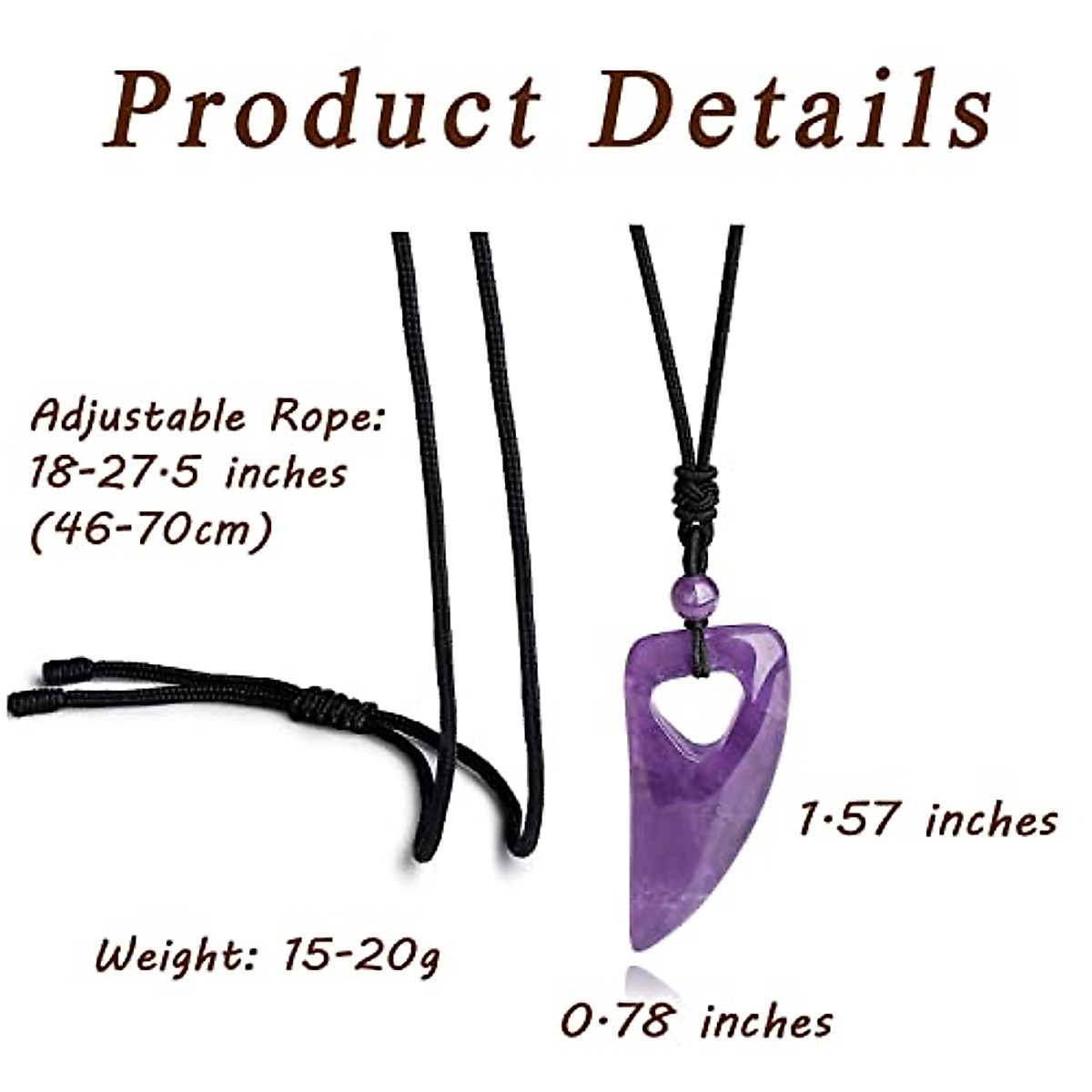MAIBAOTA Necklaces for Men Adjustable Black Rope Necklace Amethyst Crystal Stone Pendant Necklace Men's Jewelry