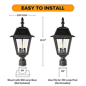 LUTEC Outdoor Solar Lamp Post Light, Dusk to Dawn 300LM Waterproof Pole Light Head with 4 Pcs Glass, Exterior Solar Powered Fence Post Light Fixtures for Garden, Patio, Yard(Brown)