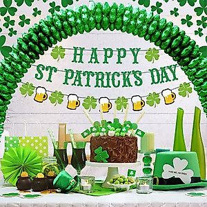St Patricks Day Banner, SEPGLITTER 3 Strings St. Patrick's Banner Gold Glitter Saint Patricks Day Decorations Happy St. Patrick's Day Banner Decor with Clover Signs for Shamrock Garland Party Supplies
