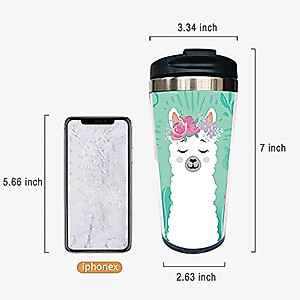 Hasdon-Hill Cute Llama Flora Travel Mug with Wrap and Black Lid, Stainless Steel Tea Cup for Women Aunt Mom Friends Birthday Gifts 12 Oz