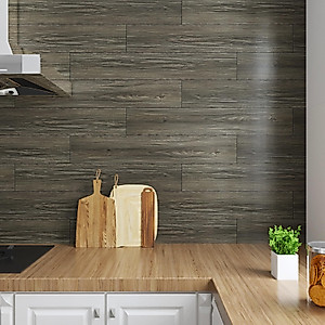 Wallercity Light Black Wood Peel and Stick Floor Tile for Kitchen 36x6 Inches Waterproof Vinyl Flooring for Bathroom Laminate Peel and Stick on Tile for Floor Self Adhesive Removable Sticky Tiles 4PCS