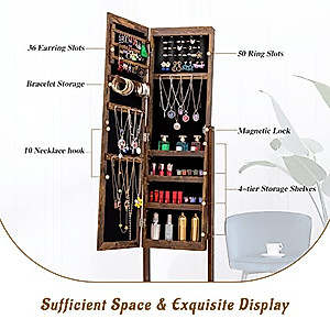 Ntufrest Standing Full-Length Mirror Jewelry Armoire, Lockable Jewelry Organizer, Large capability frame Mirror Jewelry Cabinet, Exclusive Dressing Jewelry Organizer