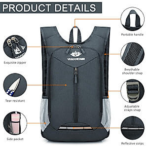 Esup 15L Lightweight Hiking Backpack Foldable Small Travel Backpack Packable Camping Backpack for Women Men (Dark Gray)