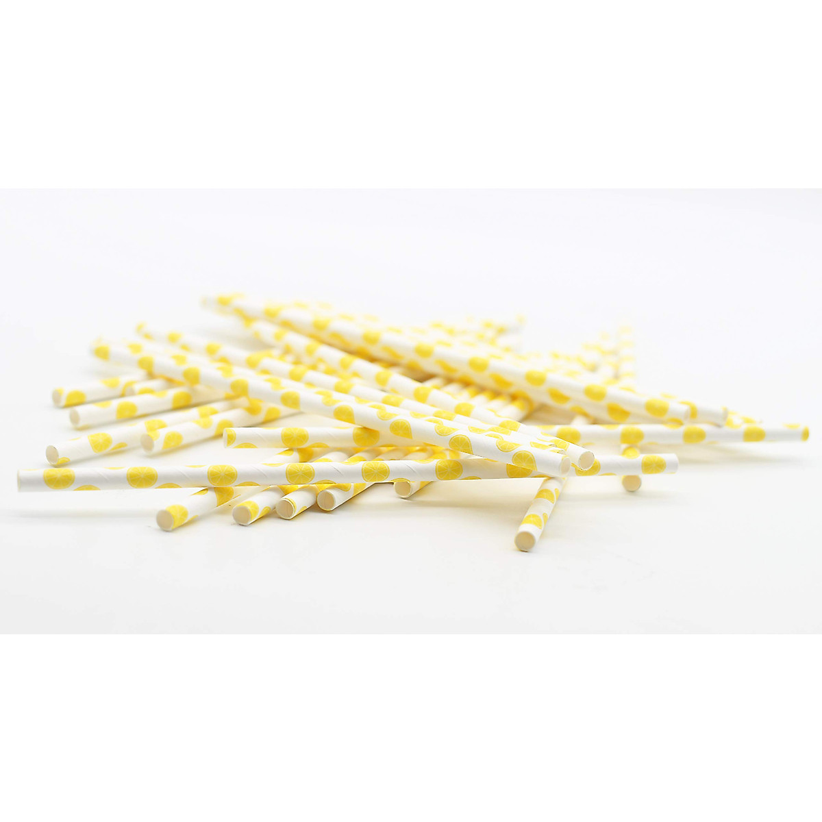 50-Pack Biodegradable Paper Drinking Straws for Party Supplies Bridal/Baby Shower Wedding Decorations, Bulk Paper Straws for Juices, Shakes, Smoothies, Lemon Theme