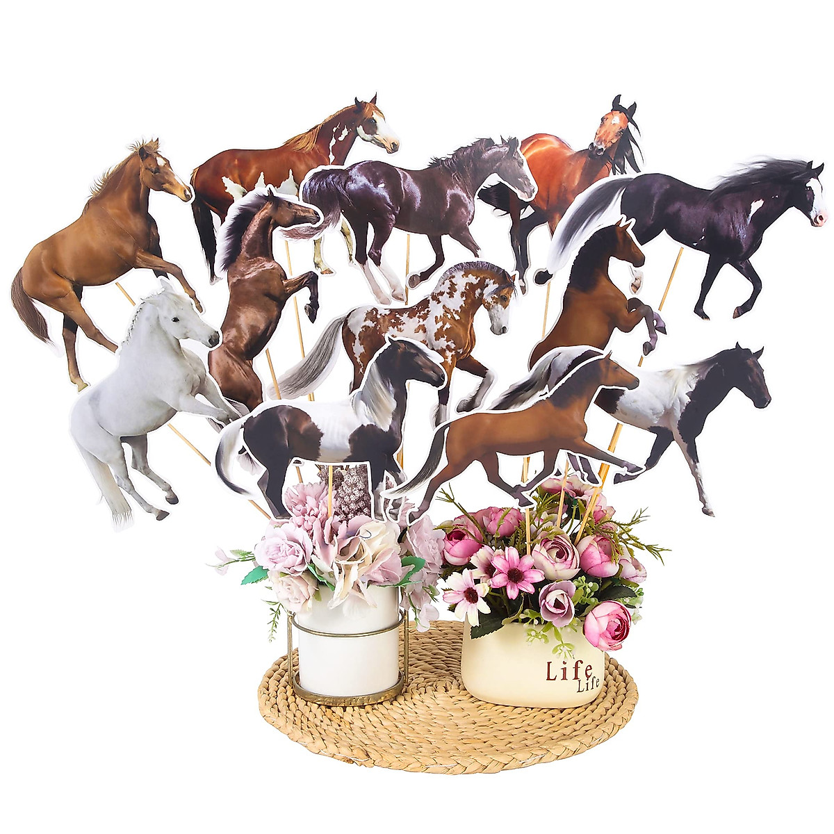 24Pcs Horse Table Centerpieces Sticks Horse Table Toppers Horse Racing Party Decoration for Horse Themed Birthday Party Baby Shower Supplies