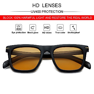 JOVAKIT Fashion Square Sunglasses for Men Women Trendy Flat Lens Sun Glasses Outdoor Sports Driving Sunnies UV400 Protection (Black/Orange)