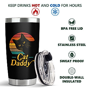 34HD Cat Dad Tumbler with Lid, 20oz Stainless Steel Vacuum Insulated Pet Dad Coffee Mug with Nutrition Facts, Birthday Christmas Father Day Gifts for Cat Papa Friend Husband