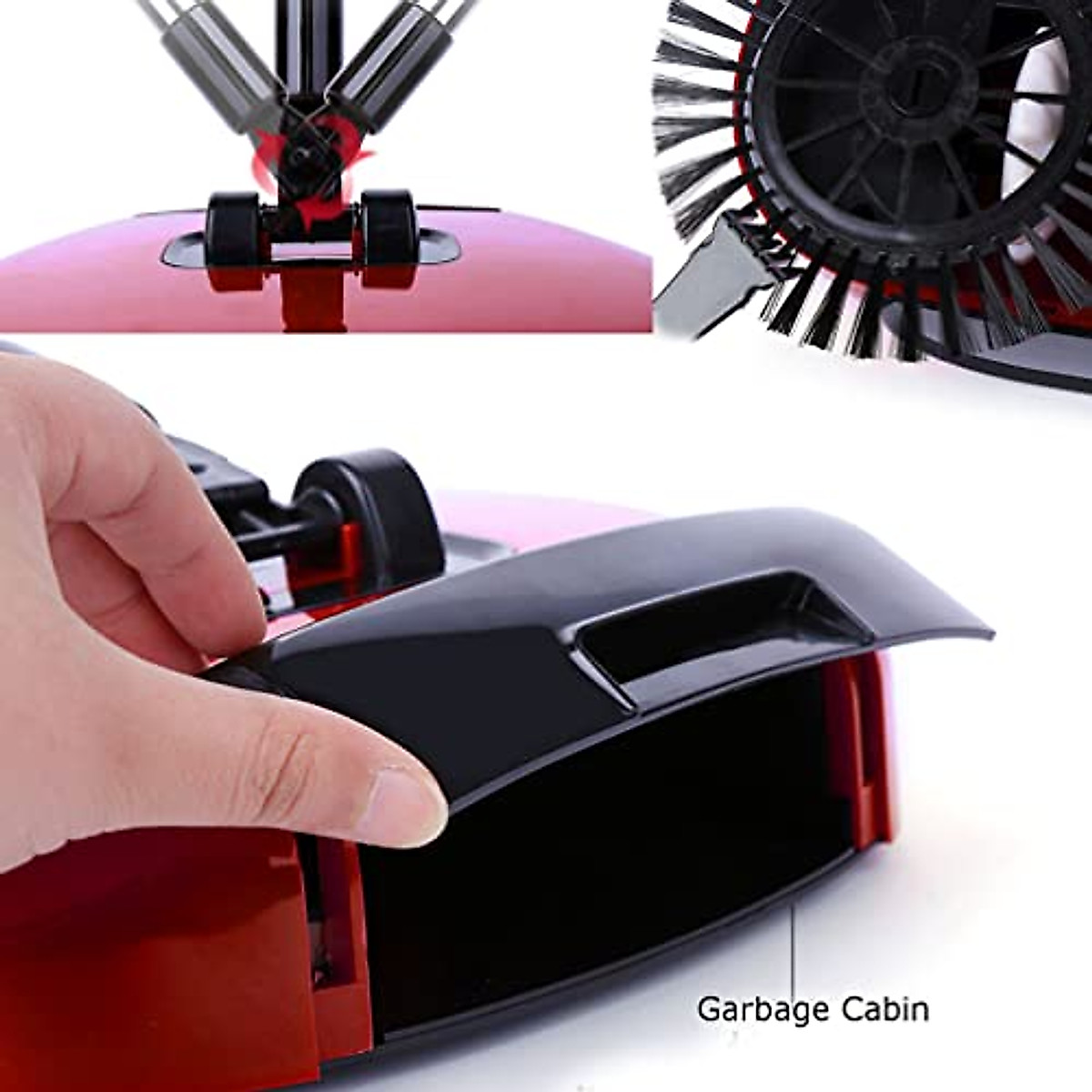 Healifty Sweeper Vacuum Carpet Sweeper Mini Hand Push Sweeper 3 in 1 Household Cleaning Lazy Dustpan Trash Bin 360° Rotating Floor Cleaning Mop (Red) Carpet Broom