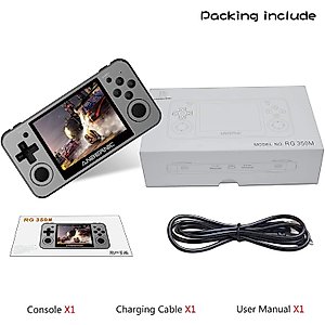 hemistin RG350m Handheld Game Console with 16G Memory, 3.5 Inch IPS Screen 2500MAH Battery Preload 5000 Games Opendingux System Gifts (Chinese and English Version) (Titanium + 32G TF Card)