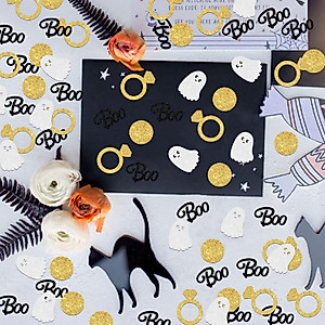 200Pcs Halloween She Found Her Boo Themed Bridal Shower Confetti Gold Black Ghost Diamond Ring Confetti Halloween Table Decorations for Halloween Bridal Shower Engagement Wedding Party Decor Supplies