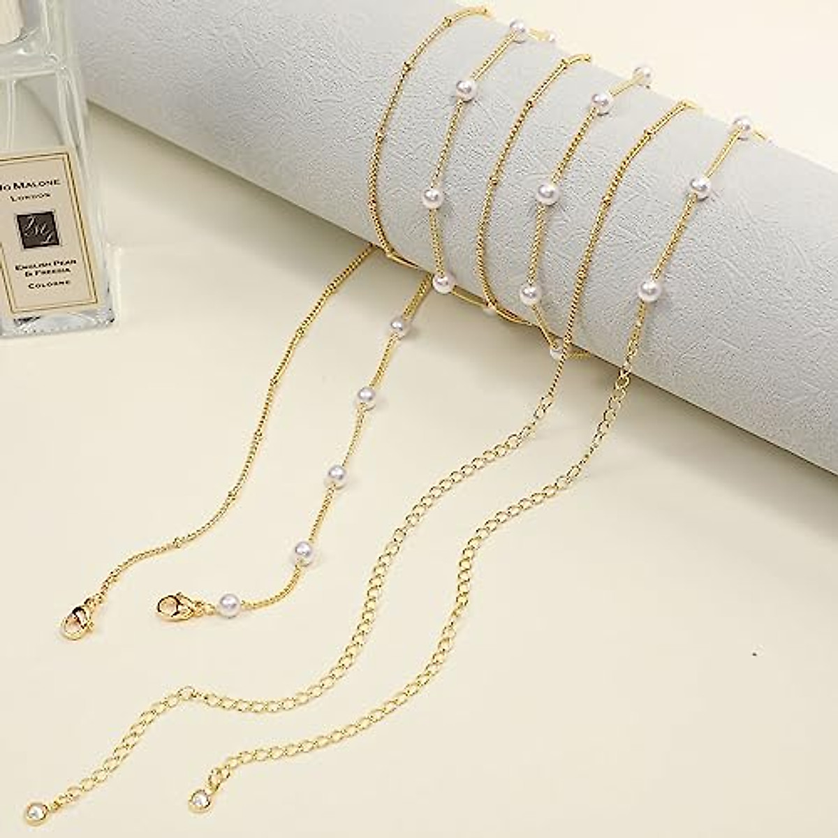 Amicon 2PCS 18K Gold Plated Waist Chain Pearl Belly Body Chain Layered Satellite Waist Chains Minimalist Beach Bikini Body Jewelry for Women 26.5-33Inch