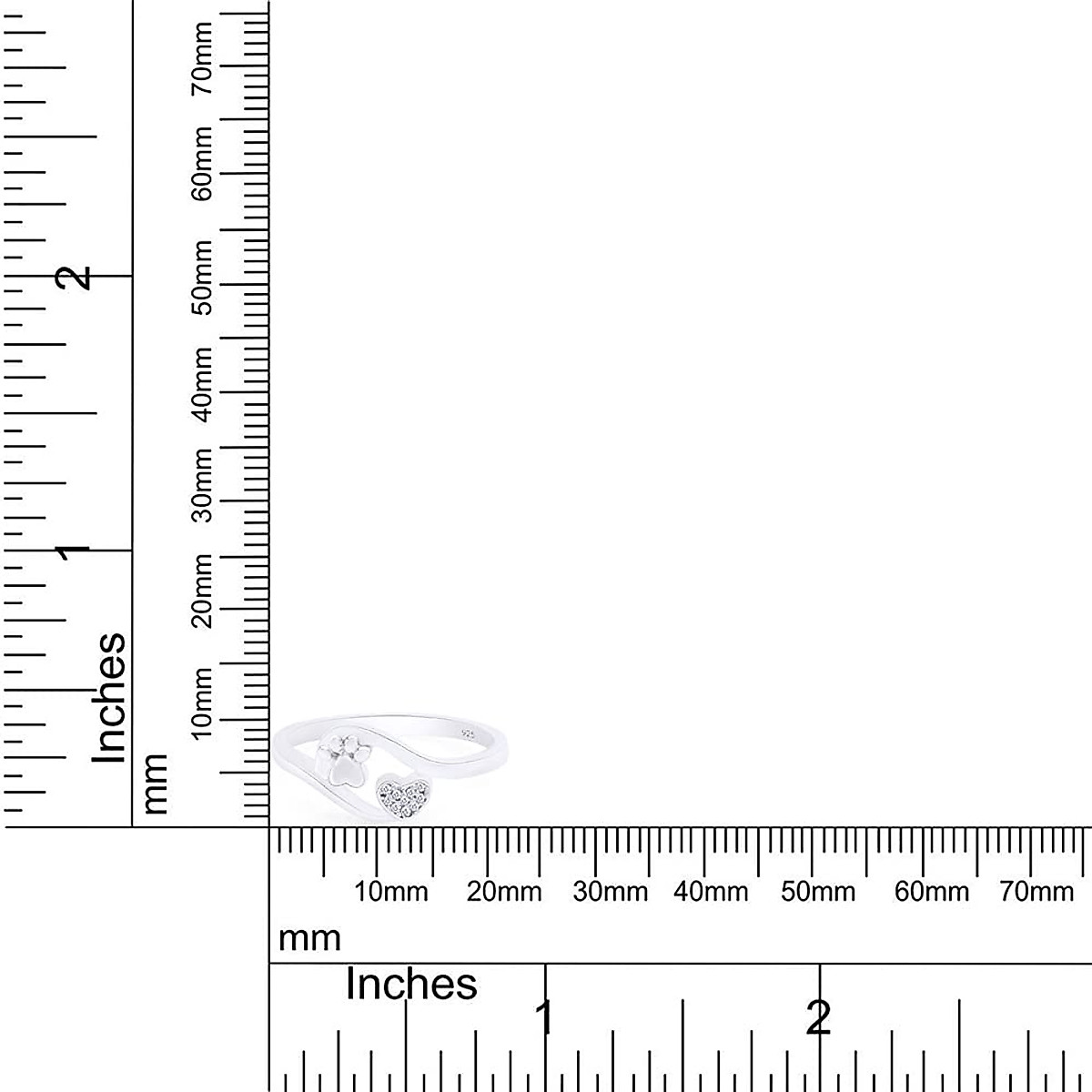 White Natural Diamond Accent Paw Print Heart Ring in 14k White Gold Over Sterling Silver (I-J Color, 0.03 Cttw) Ring Size-14