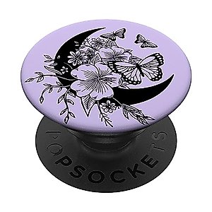Purple Lilac Black Butterfly Crescent Moon Flower PopSockets Standard PopGrip