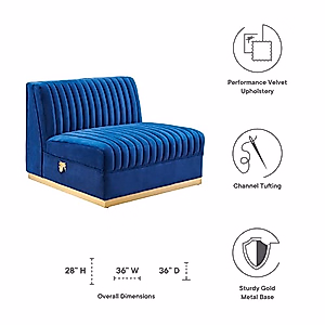 Modway Sanguine Channel Tufted Performance Velvet Modular Sectional Sofa Ottoman, Armless Chair, Navy