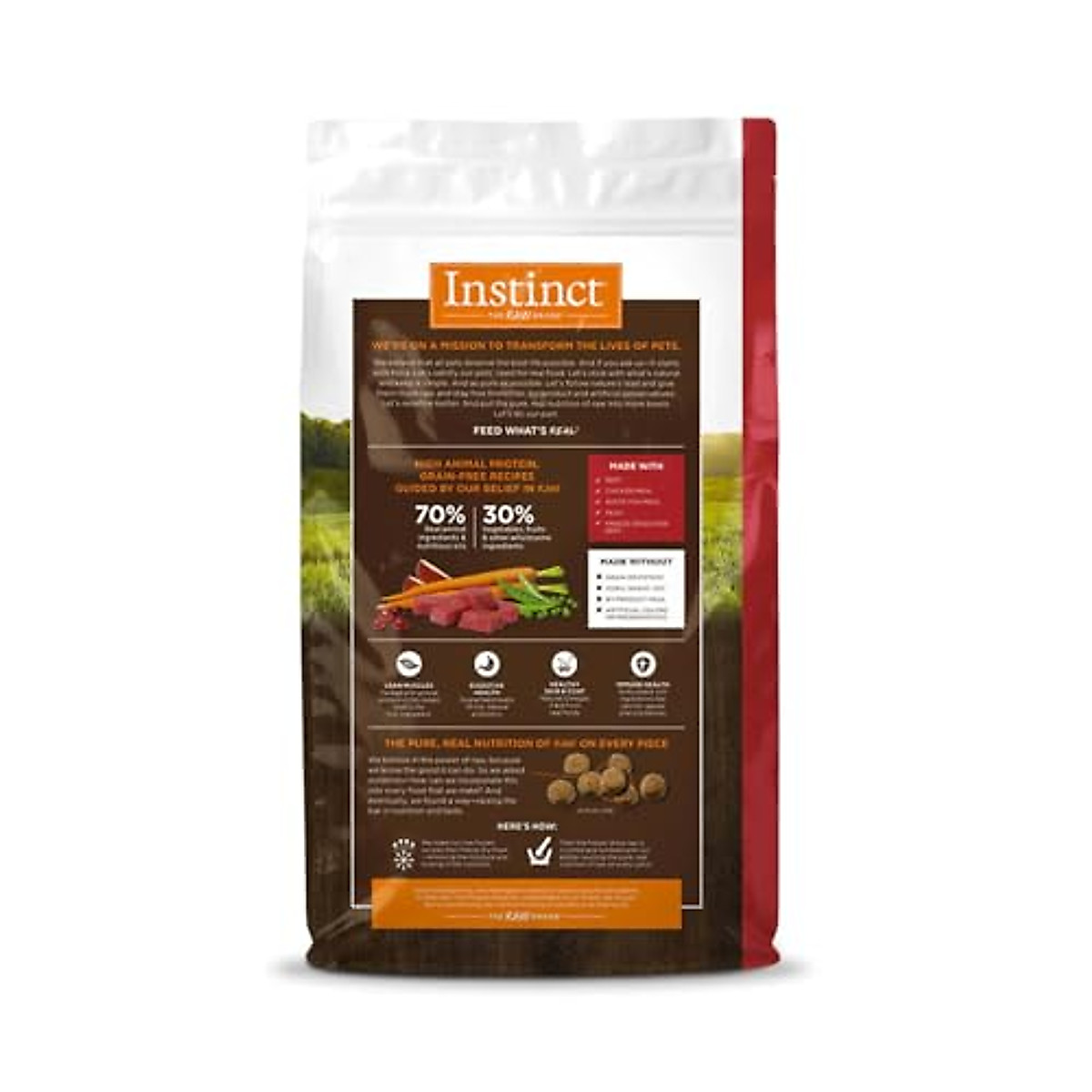 Instinct Dog Food, Grain Free Dog Food Dry, High Protein, Raw Coated Dog Food, Dog Kibble, Original Real Beef, 20 lb. Bag