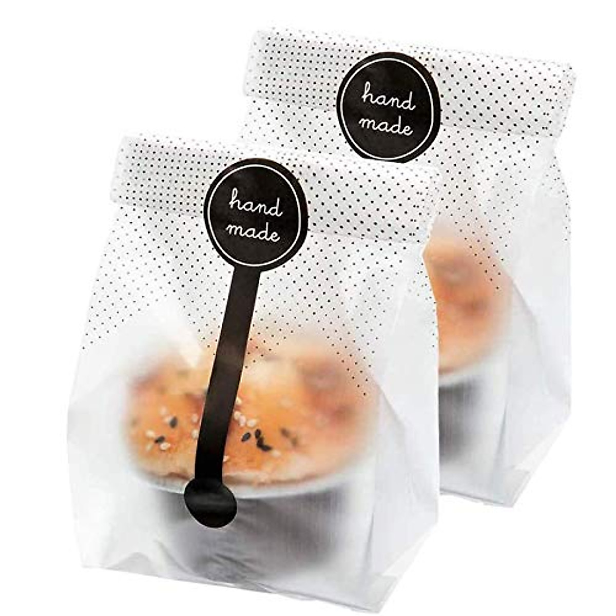 (200Pcs)100pcs Translucent Plastic Bags/Cellophane Bags with 100pcs Hand made Stickers for Cookie Cake Chocolate Candy Snack Wrapping Good for Bakery Party Supplies