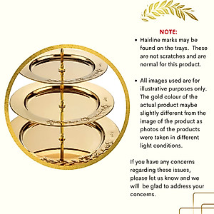 AKSHITHAA Large Food Grade Stainless Steel Three Tier Gold Cupcake Stand-Gold Dessert Stand-Gold Serving Tray-Three Tiered Gold Cake Stand for Weddings with Extra Gold Cake Server, Dishwasher Safe