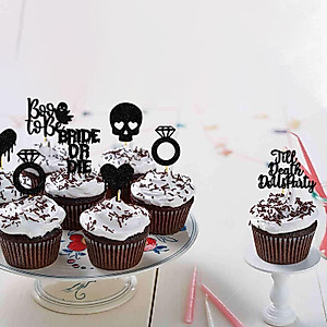 Halloween Bachelorette Cupcake Topper Boo To Be Ring Bride Or Die Skull Heart Blood Glitter Food Picks Horror Ghost Engagement Party Decorations Black