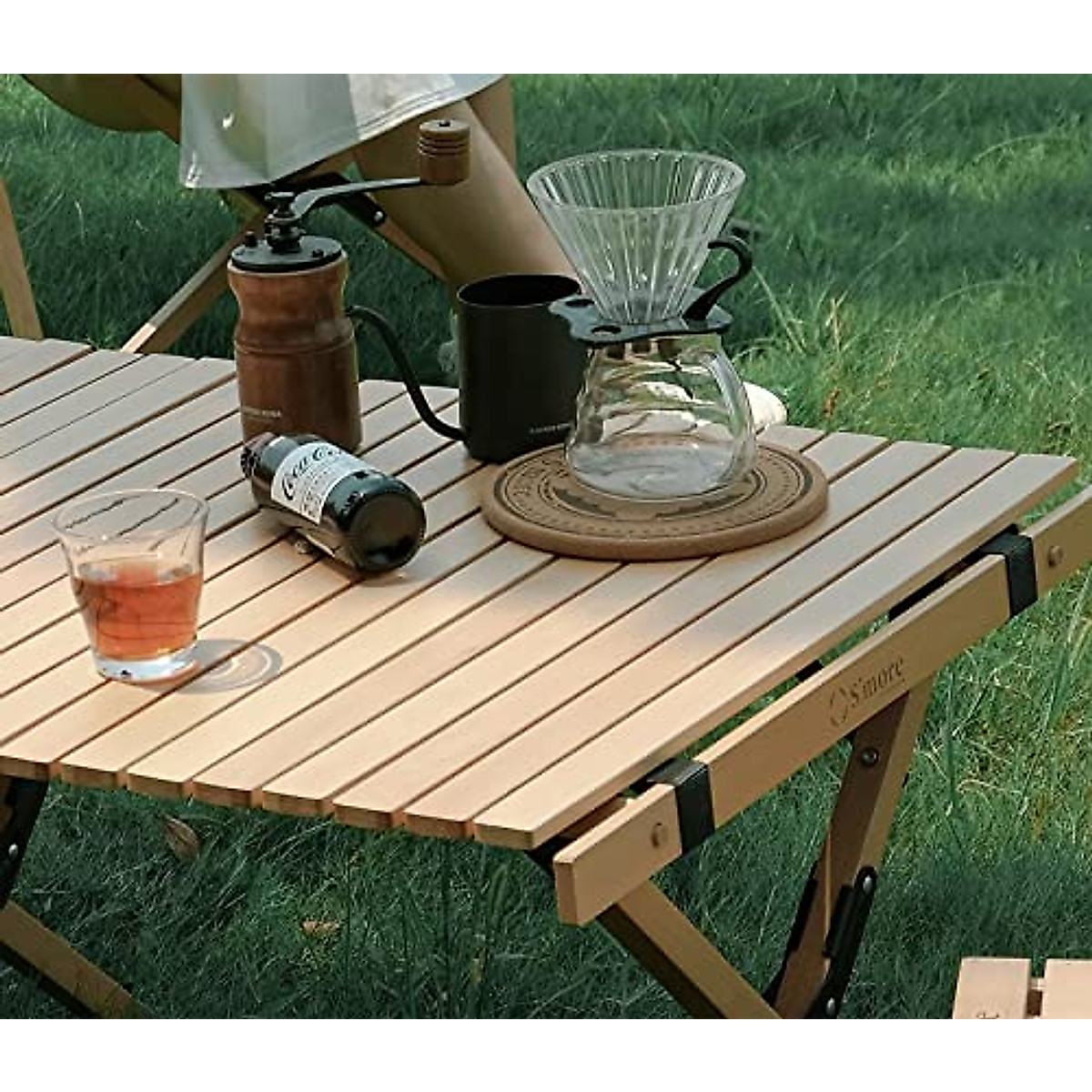 S'more Folding Picnic Table, Portable Camping Table with Carry Bag, Wood Outdoor Table for Picnic, Camping, Travel, Party, Beach, Garden, Patio, gailgating, BBQ,Easy to Assembly (M Size-90cm)