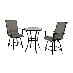 Grand patio 3 Piece Counter Height Patio Bar Set, Modern Round Bar Table and Swivel Bar Stools for Outdoor Kitchen Bistro Small Space Restaurant (Coffee, 3PC)