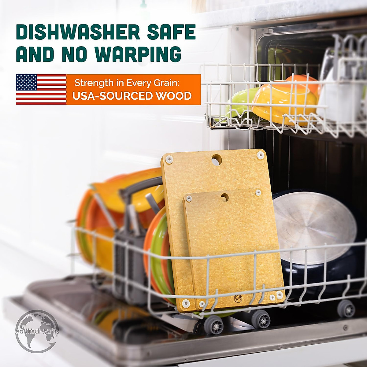 Earth's Dreams Wood Cutting Board Set - Heavy-Duty 3 Piece Cutting Board Set - Small, Large & Extra Large Cutting Board - Chacuterie Board - Best Non Plastic, Non Toxic Cutting Board - Dishwasher Safe