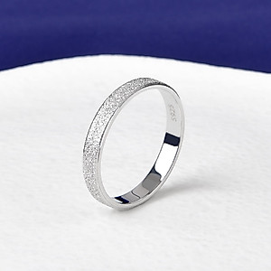 SILBERTALE Anxiety Ring 925 Sterling Silver 3mm thin Sandblast Glitter Ring Classic Eternity Wedding Band Comfort Fit for Men Women Size 9