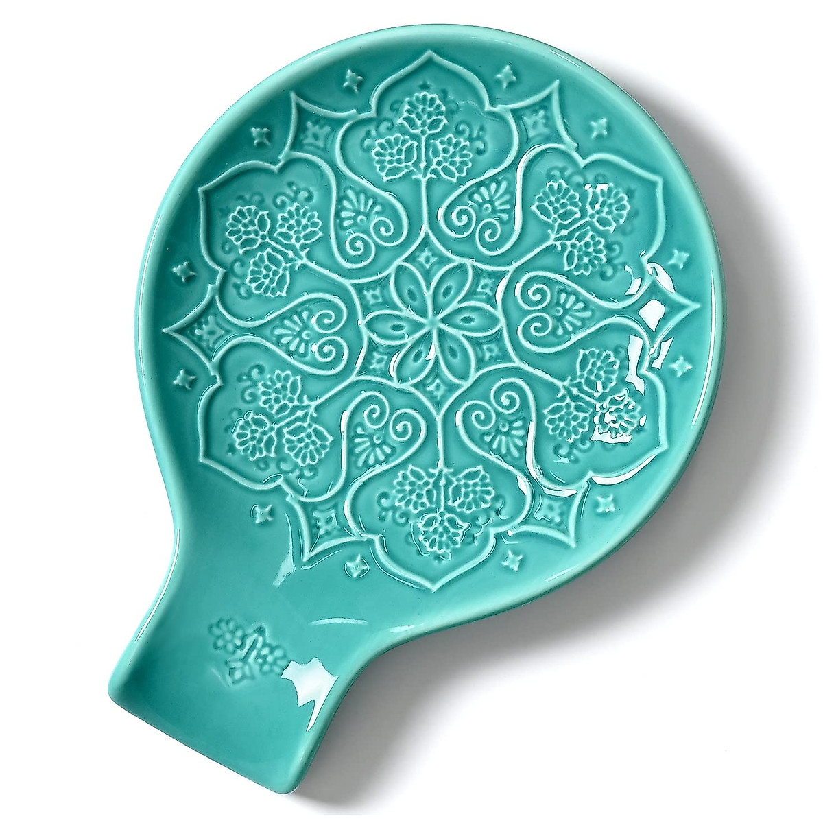 Ceramic Spoon Rest for Kitchen Counter and Stove Top - Farmhouse Style Ceramic Spoon Holder for Cooking & Counter Protection（Green）