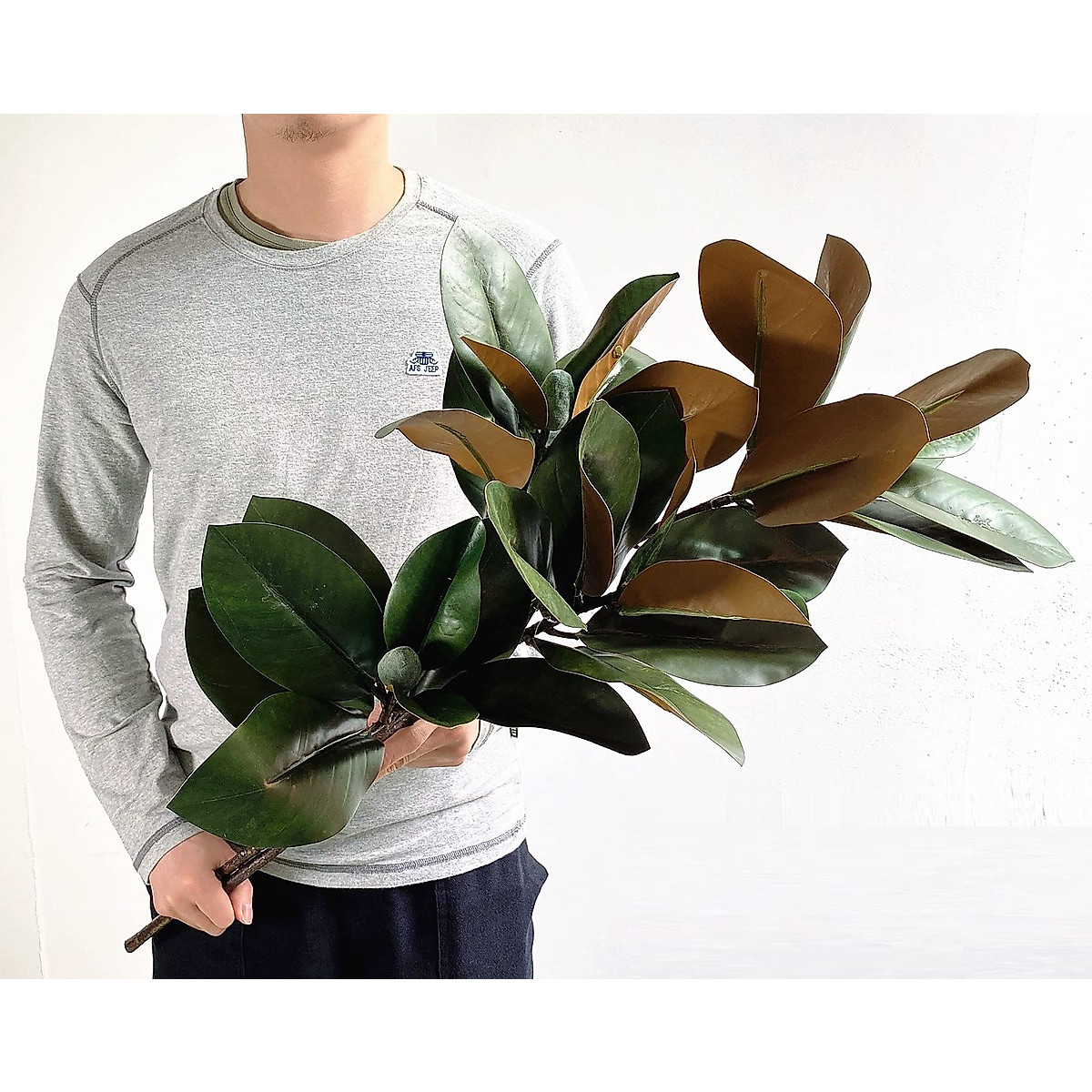 32 Inch Magnolia Artificial Leaves Branches 3D Plastic Printing Houseplant Plant Indoor Outdoor Home Decor (Dark Green - Pack of 2)