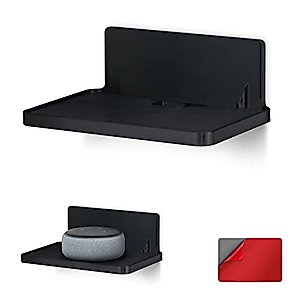 BRAINWAVZ Screwless Extra Wide Floating Shelf Mount for Security Cameras Baby Monitors Speakers Plants Toys & More, Universal Holder Strong Adhesive Easy to Install, 6.7” x 4.1 (SHELF200-Black)