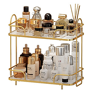 MYXLINK 2 Tier Bathroom Counter Organizer, Luxury Bathroom Organizer Countertop Cosmetic Display Trays for Skincare, Perfume Storage (Gold)