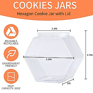 CAGSIG Candy jars with lids 4 Pack Plastic Candy Jars with Lid, Hexagon Candy Jars Cookie Jars for Kitchen, Clear Candy Containers for Snacks, Candy, Cookie, Dog Treats, Coffee Pod(30 OZ)
