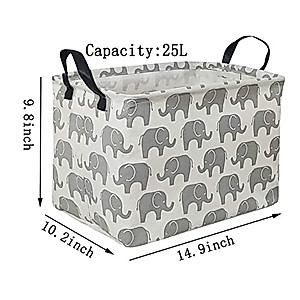Rectangular Storage Bin Canvas Fabric Storage Basket,Waterproof Coating Toy Organizer with Handles,Gift Basket for Home,Office,Clothes,Toy,Shelf Basket(REC Elephant)