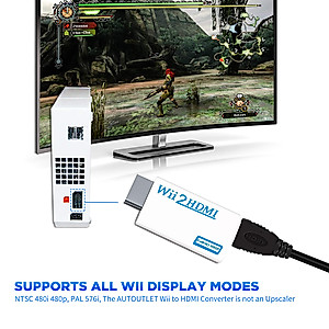 Wii to HDMI Converter Adapter 1080P for Full HD Device with 3,5mm Audio Jack&HDMI Output Compatible with Nintendo Wii, Wii U, HDTV, Monitor-Supports All Wii Display Modes 720P（ HDMI Cable Included）