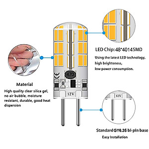 GY6.35 G6.35 Bi-pin Base LED Bulb 4Watt AC DC 12V Silica Gel Crystal Warm White 2700k-3000K Landscape Lighting,JC Type, Equivalent 25W- 30W Q35/CL/T4 Halogen Bulbs (5-Pack)