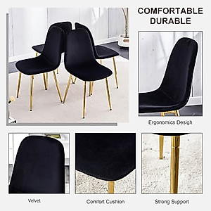 Mid Century Modern Dining Chairs Set of 4, Kitchen & Dining Room Chairs with Soft Velvet Fabric Cover Cushion Seat and Golden Metal Legs, Dining Chair for Living Rooms and Farmhouses,Black 1,Set Of 4