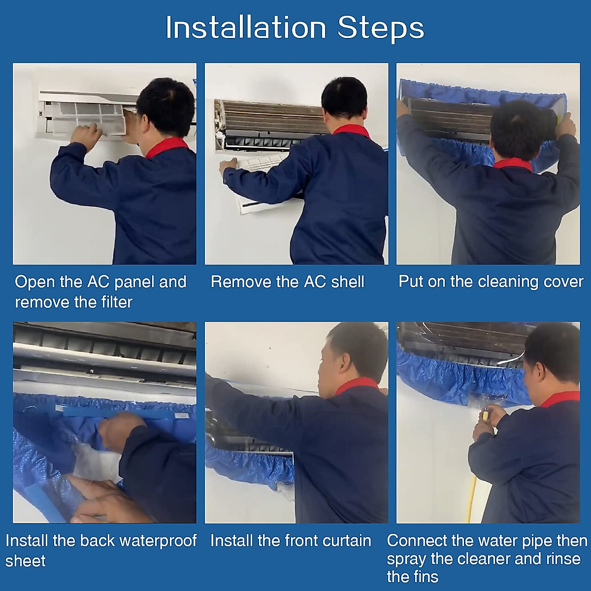 Waterproof Split Air Conditioner Cleaning Kits- Wall Mounted Air Conditioning Dust Washing Clean Cover with 9.2ft Water Pipe Support Plates Air Conditioner Service Bag for Household AC Units (Size L)