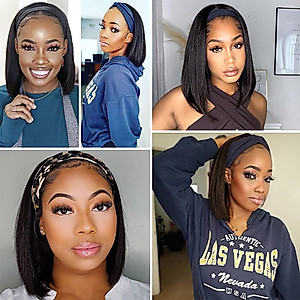 AISI Headband Wigs Human Hair Bob Headband Wigs for Black Women Easy Put On and Go Glueless Wigs Short Straight Wigs Machine Made 150% Density No Lace Headband Wig Natural Color(10 Inch)