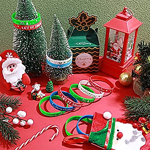 48 Pieces Christmas Wristband Silicone Bracelets, Xmas Rubber Band Wristbands Accessories Gift for Kids Adults Stocking Stuffers, Holiday Decoration Wrist Band Party Supplies Favors