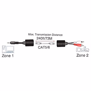 LINESO Stereo DC3.5mm Stereo and RCA Red White Audio Signal Balun Over Cat5/6 Cable