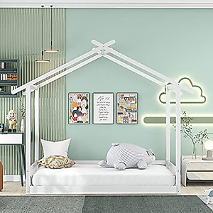 Merax Extending House Bed, Wooden Daybed, No Box Spring Needed, White