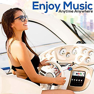 Pyle Bluetooth Marine Receiver Stereo & Speaker Kit - 300W Single DIN Boat Marine Head Unit, Mic, Hands-Free Calling, AUX, MP3/USB/SD, AM/FM Radio, Remote Control - PLMRKT49WT (White)