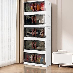 YSSOA Plastic Storage Bins with Lids, 50Gal-5 Tiers, White-Clear Brown Door