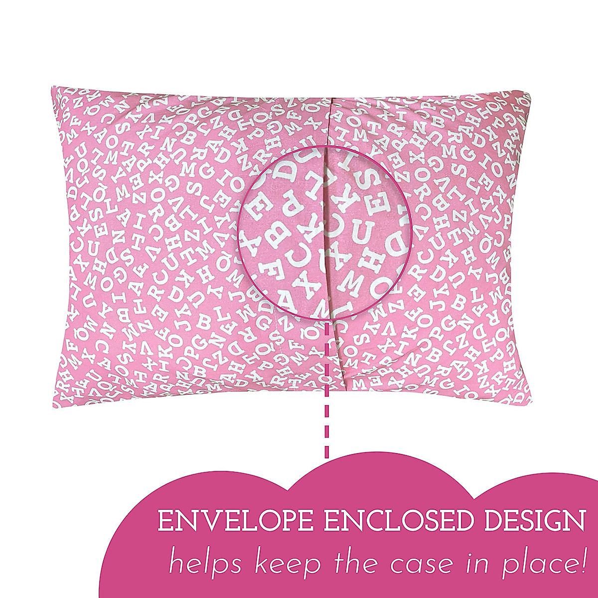 Toddler Pillow with Pillowcase 13x18, Kids Pillow for Sleeping , Toddler Pillow 2 Year Old, Better Neck Support Ergonomic Pillow and Toddler Pillowcase, Best Pillows for Kids (Alphabet Pink)