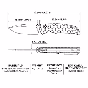 OKNIF Rubato 3 Pocket Knife with 154CM Stainless Blade, Folding Knife for Camping, Hiking, Indoor and Outdoor Activities (OD Green)