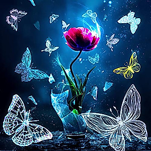 180 Pcs Holographic Glitter Butterfly Sticker Set Waterproof Plant Decorative Flower Decals Glitter Adhesive Sticker for Scrapbooking Journal Planner Water Bottle Laptop Phone (Flowers and Butterflies)