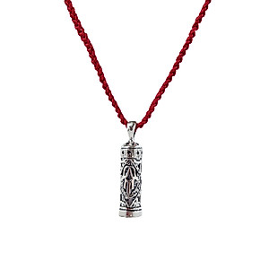 MIZZE Made for Luck Women's Traveler's Prayer in Sterling Silver Mezuzah Prayer Box on Red Knitted Necklace